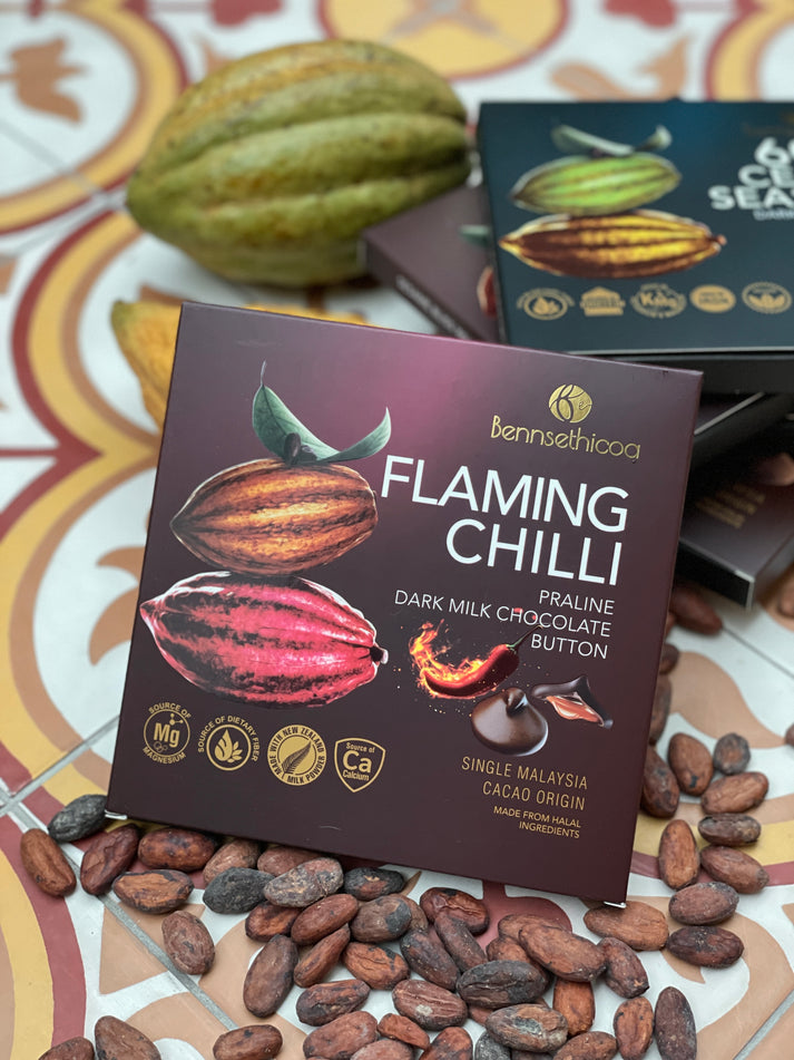 50% Dark Milk Flaming Chilli Praline Chocolate – Benns Ethicoa